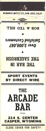 Casper Wyoming The Arcade Bar Vintage Matchbook Cover | eBay