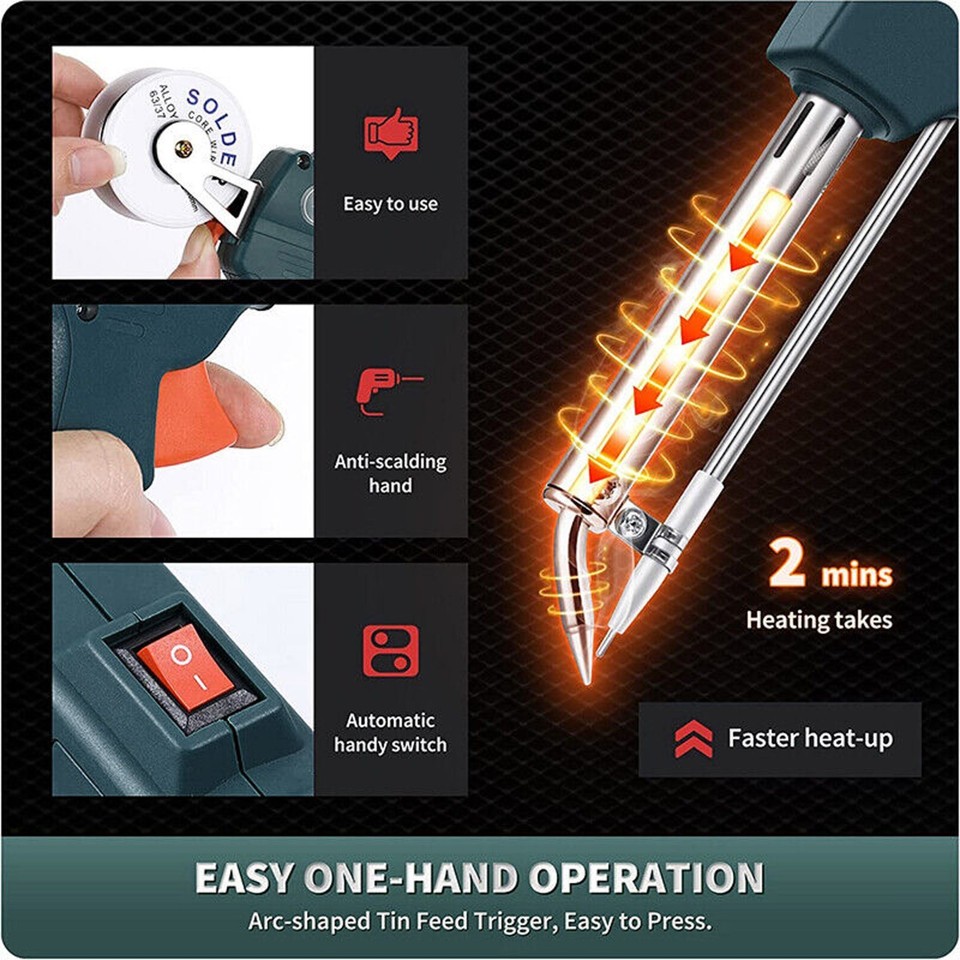 60W Soldering Iron Gun Kit Adjustable Temperature Welding Solder Wire ...