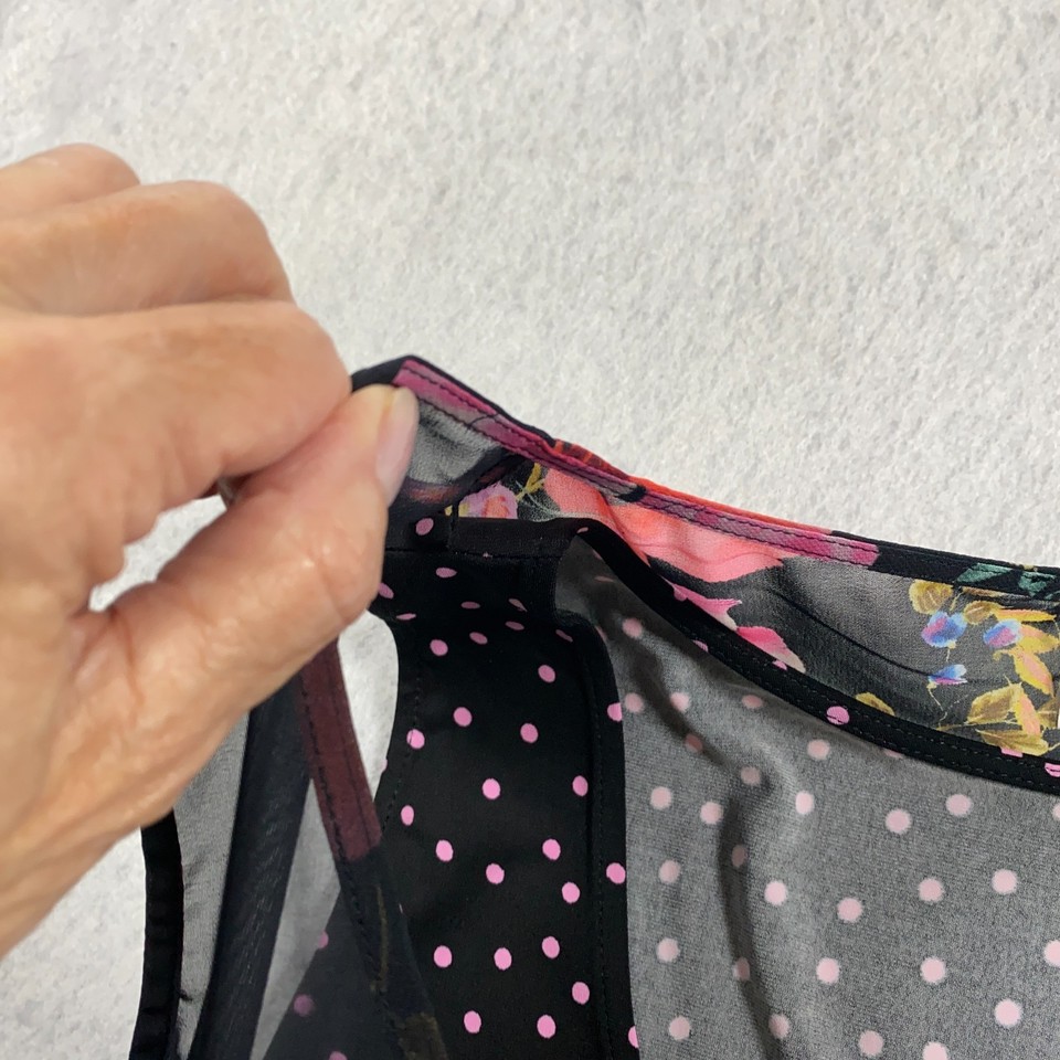 Susan Graver Womens Dress Sz M Black Floral & Polka Dot Sleeveless ...