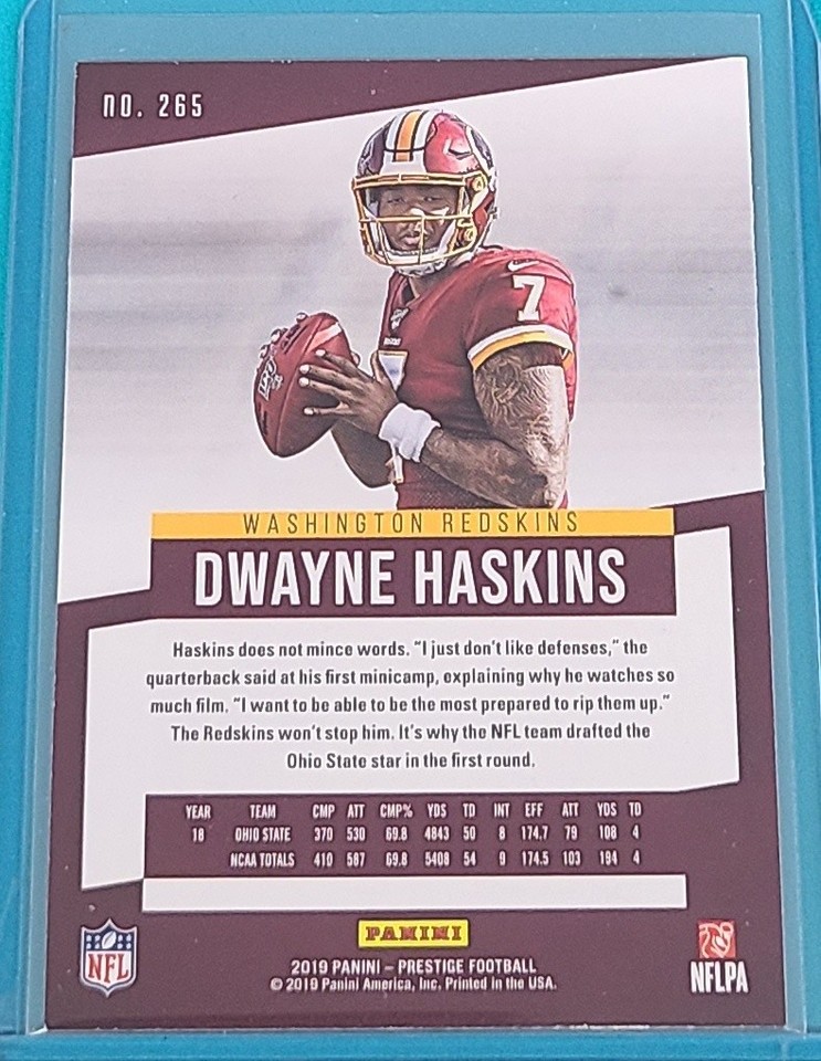 2019 Prestige RC #265 Dwayne Haskins Washington Redskins Football Card ...