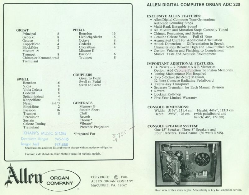 Allen Digital Computer Organ Model ADC-220 | eBay