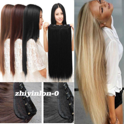 Half Full Head 5 Clips One Piece Clip in Hair Extensions Long Straight ...