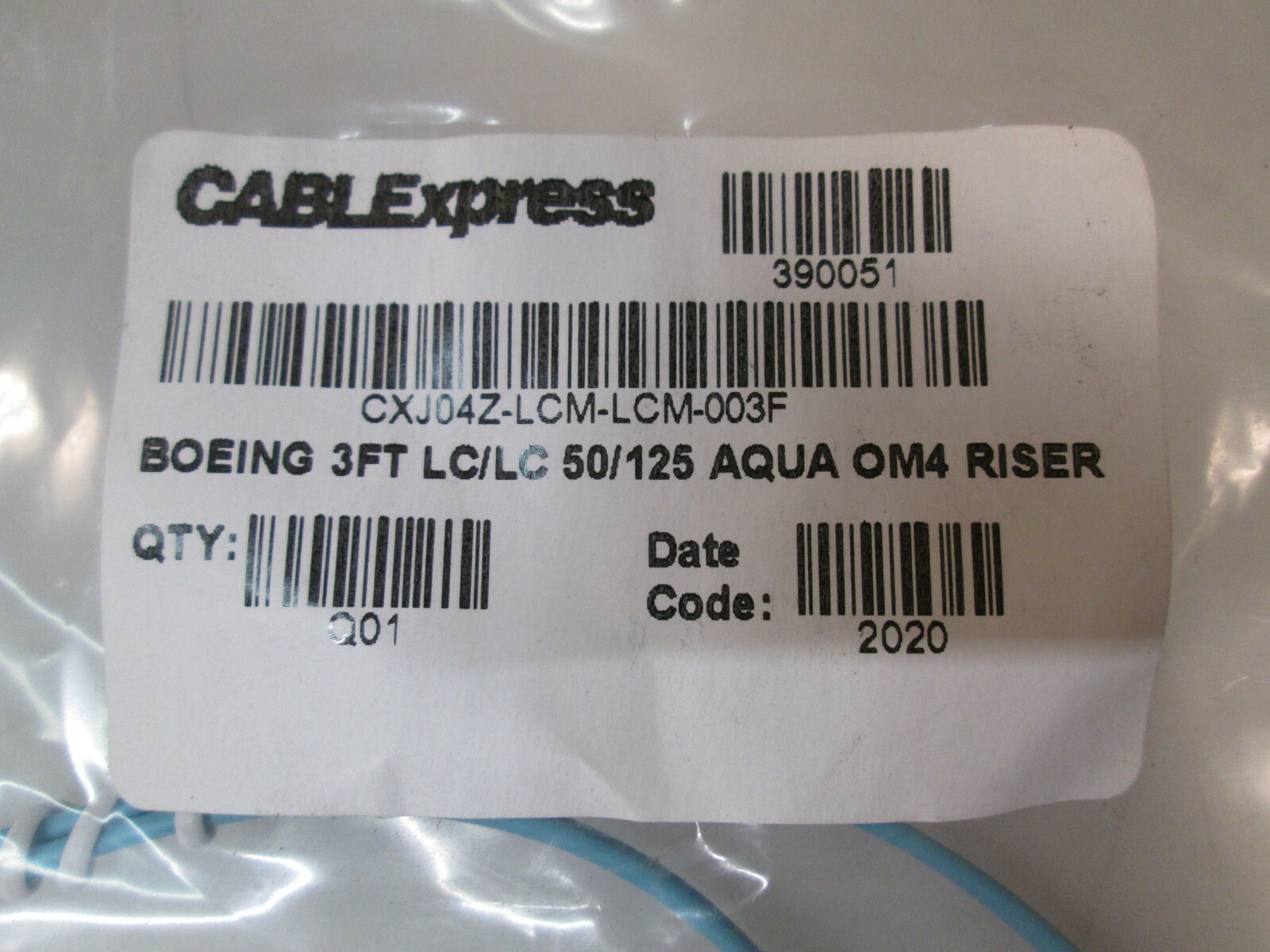 CABLExpress BOEING 3FT LC/LC 50/125 AQUA OM4 RISER CABLE CXJ04Z-LCM-LCM ...