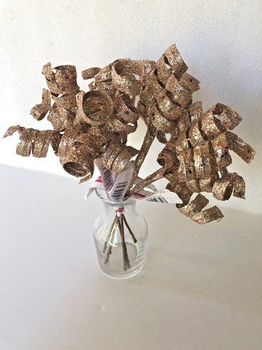 5 ROSE GOLD Champagne Curly Ribbon Christmas Floral Picks Coiled ...