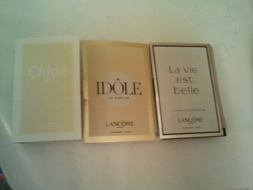 Lot Of 3 x Women's Perfume Samples , Vials, Cards Lancome Idole La Vie ...