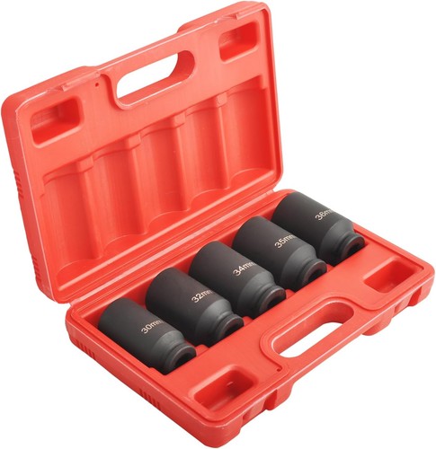 5PCS 1/2-Inch Drive Deep Spindle Axle Nut Impact Socket Set, 30 32 34 ...