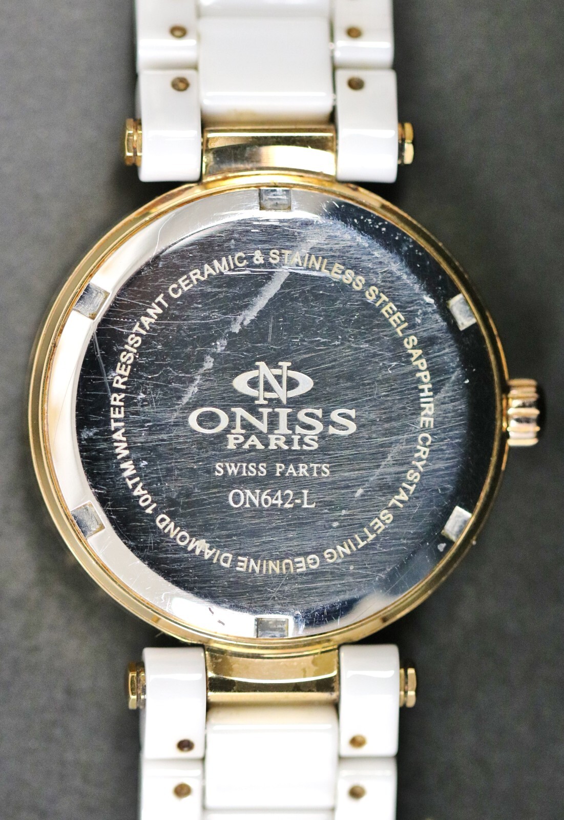 Oniss MOP Diamond Dial White Ceramic & St. Steel Day Date Watch ON642 ...