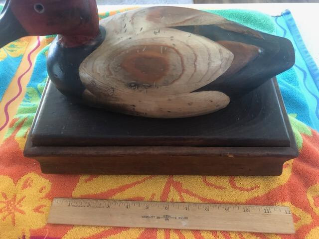 TOM TABER SIGNED 1980 CARVED WOODEN DUCK DECOY WITH STORAGE BOX - 8"X10 ...