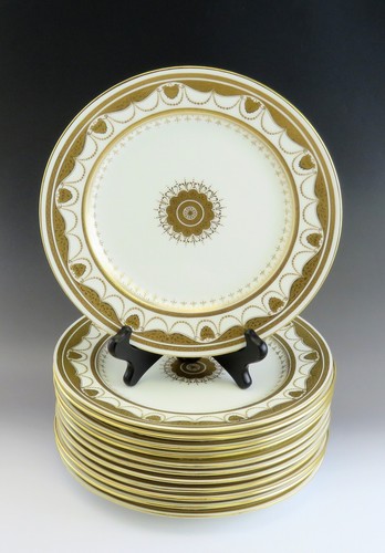 12 Antique 1920s Royal Doulton Porcelain Fine China Gold Gilded Dinner ...