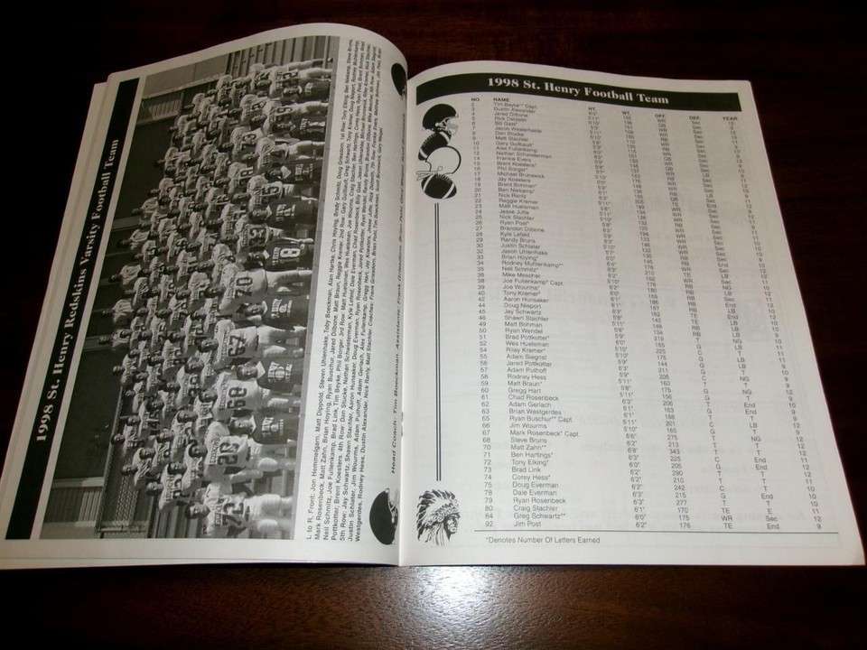 1998 ST. HENRY REDSKINS OHIO HIGH SCHOOL FOOTBALL PROGRAM | eBay
