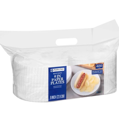 (600 PLATES PER PACKAGE) PLATES 9" WHITE MEMBER MARK HEAVY DUTY PAPER ...