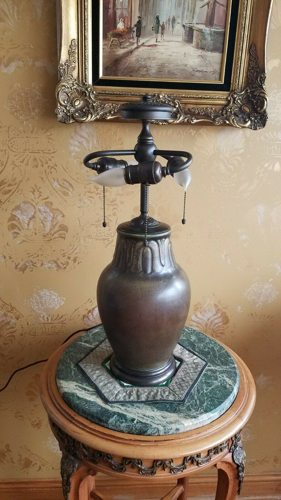 Tiffany Studios Leaded Slag Glass Acorn Shade, Rookwood Pottery Lamp ...