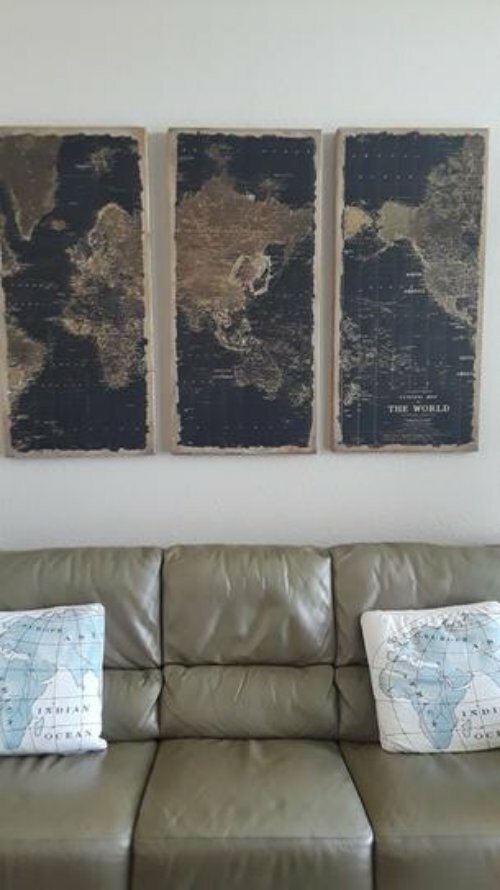 Rustic 3-Panel Distressed Wood Old World Map, Large Wall Art Set ...