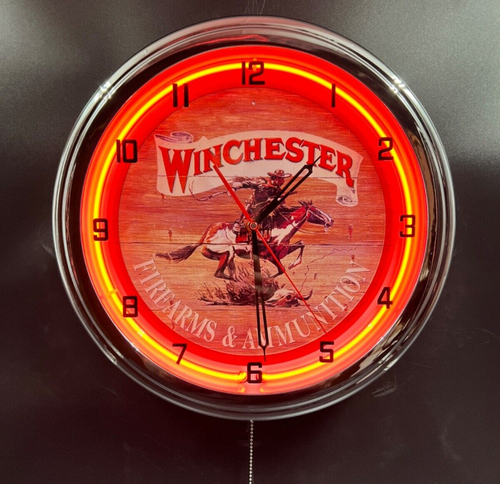 16" WINCHESTER Sign Orange Neon Clock Firearms & Ammunition | eBay