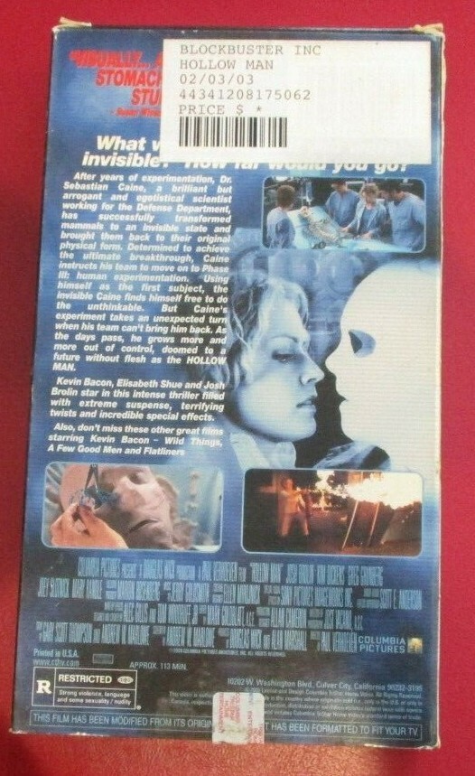 Hollow Man Uk Vhs