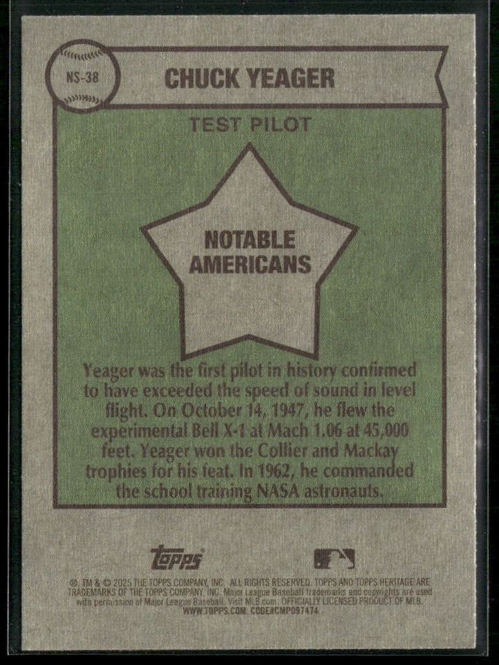 2025 Topps Heritage Notable Americans Chuck Yeager #NS-38 | eBay