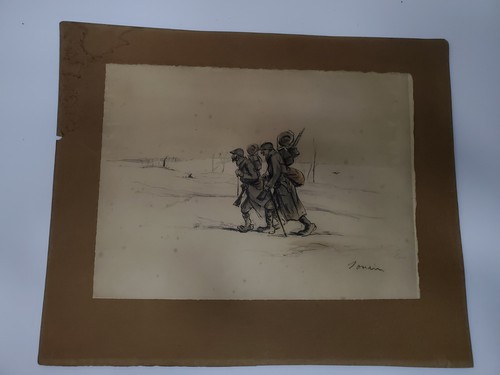 WW1 FIELD BATTLE SKETCH TRENCH ART DRAWING SCENE SOLDIERS IN UNIFORM ...