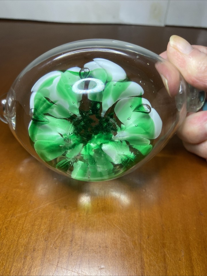Vintage JOE ST. CLAIR blown GLASS PAPERWEIGHT controlled bubble 5.5 ...