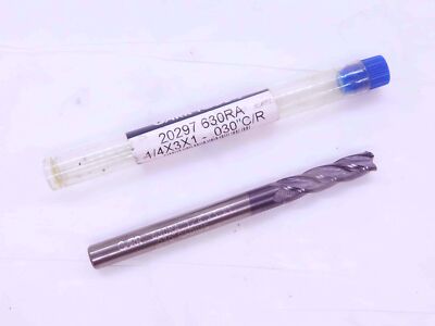 NEW GARR TOOL 1/4 O.D. TiAIN .030R CORNER RADIUS CARBIDE END MILL 4 FL ...