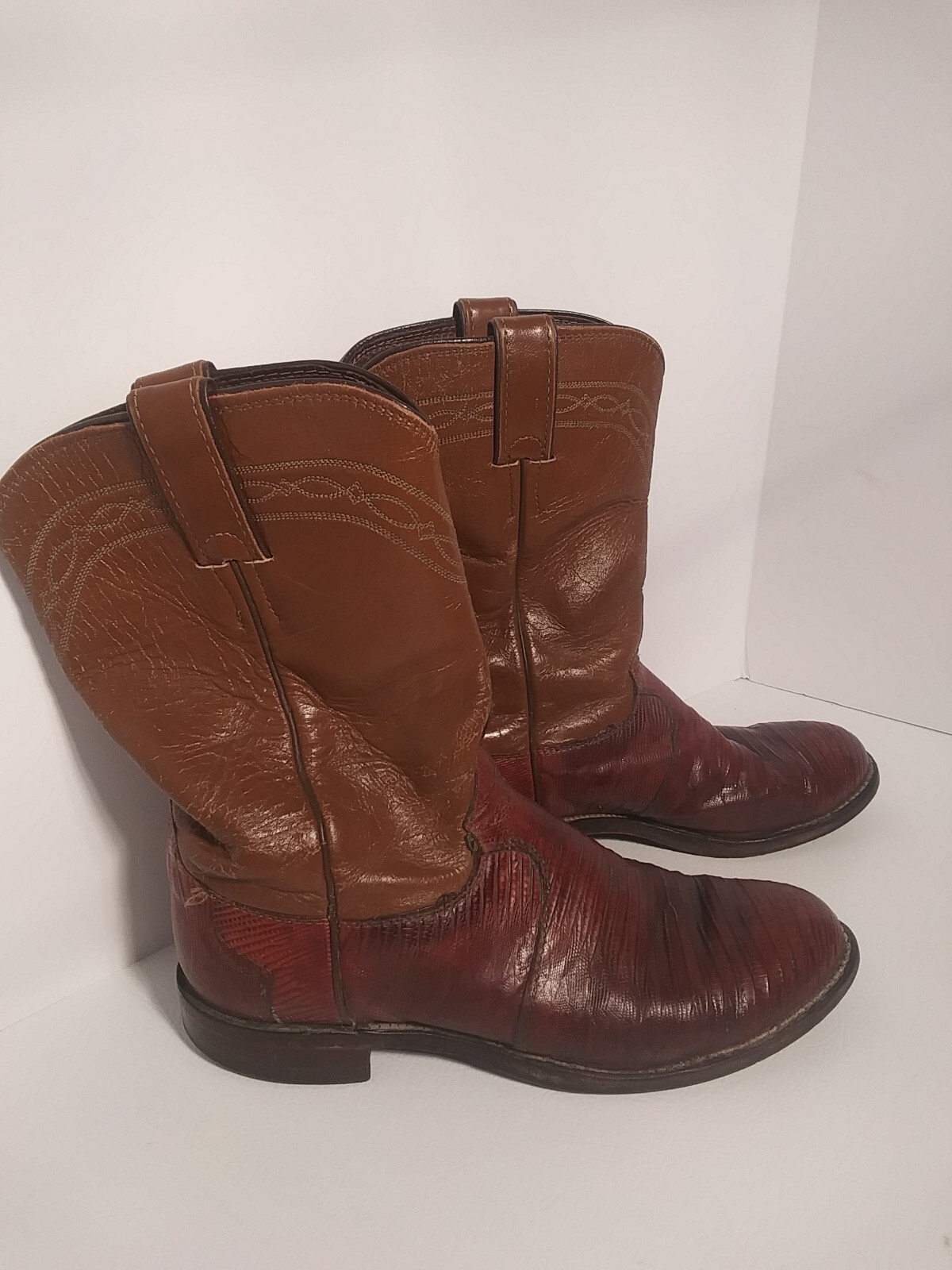Justin Teju Lizard Roper Boots Cognac Peanut SZ 6.5 … - Gem