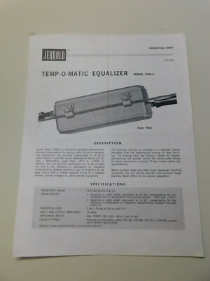 Jerrold Temp-O-Matic Equalizer Model TOM-4 Instruction Sheet | eBay