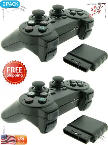 2 x For Sony PS2 2.4G Wireless Twin Shock Game Controller Joystick Joypad USA | eBay