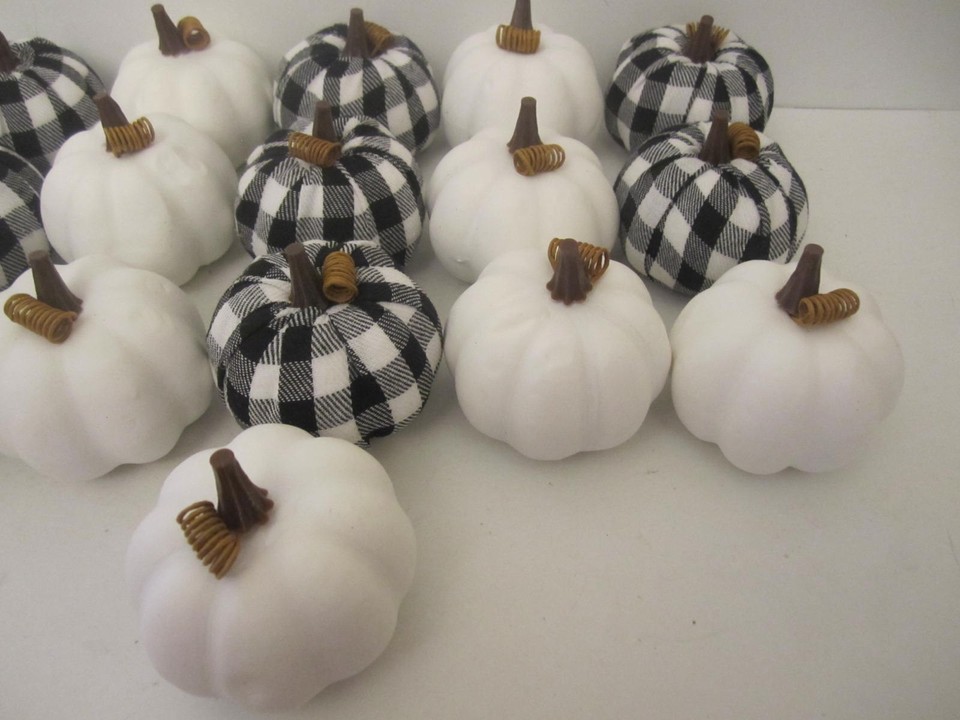 Set 16 Fall White Black Buffalo Plaid Check Pumpkins Table Decor Vase ...