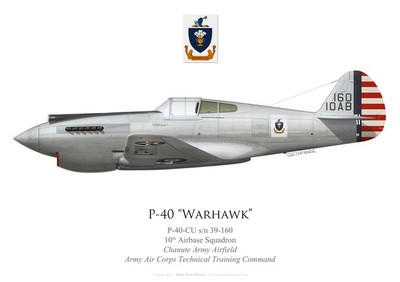 Print P-40-CU Warhawk, 39-160, 10th Airbase Squadron, Chanute Field (by ...