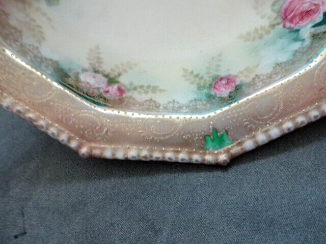 Antique RS Prussia Rose Design Gold Gilt Beaded Edge Footed 7.5 in ...