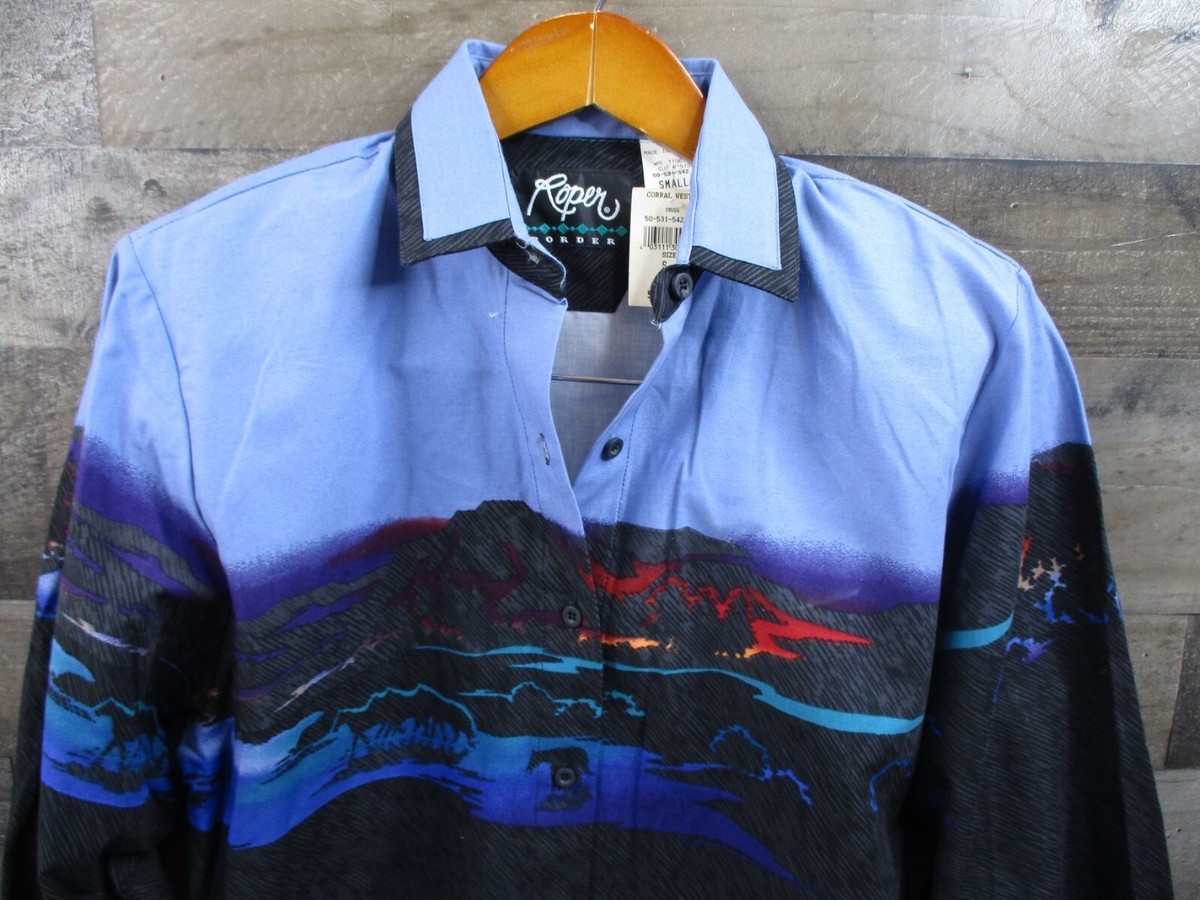 Roper Western Shirts Roper Women's Blue Cowboy Print Long Sleeve