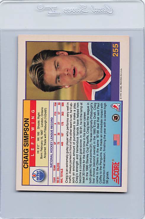 1991/92 Score #255 Craig Simpson Oilers Signed Auto *G6556 | eBay