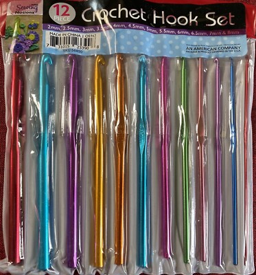 Set Of 12~Crochet Hooks~Sewing Notions~Multicolor Aluminum ~Sizes:2mm ...