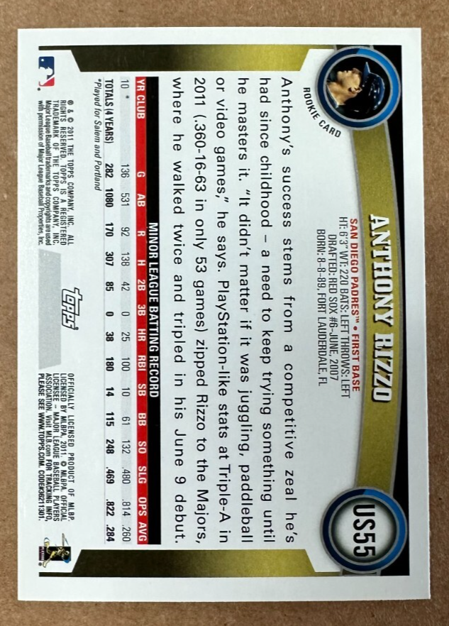 2011 Topps Update Baseball US55 Anthony Rizzo Wal-Mart Blue Rookie card ...