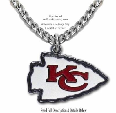 LARGE KANSAS CITY CHIEFS STAINLESS STEEL CHAIN NECKLACE NFL FOOTBALL ...