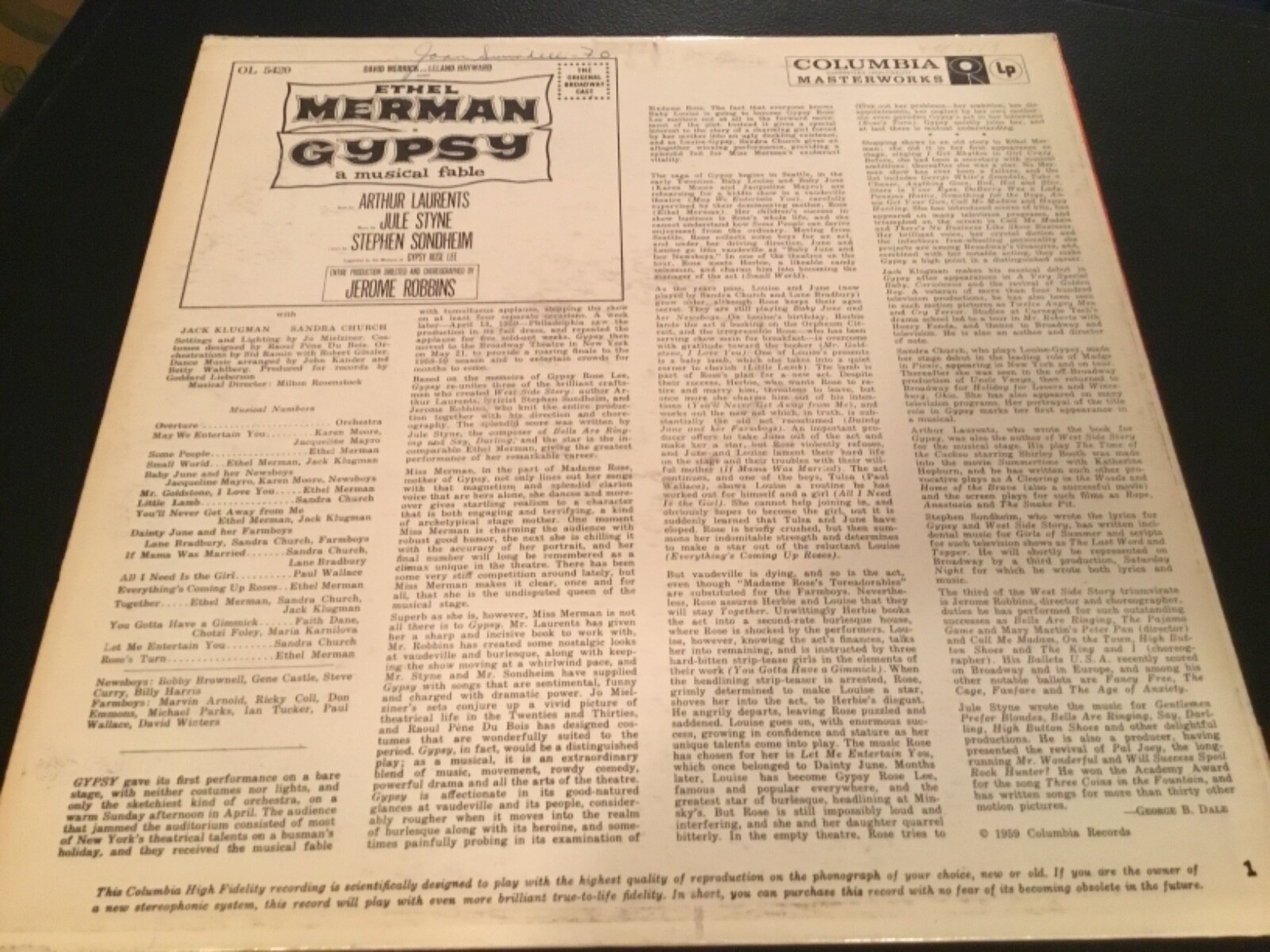 Ethel Merman In Gypsy a Musical Fable Record Album | eBay