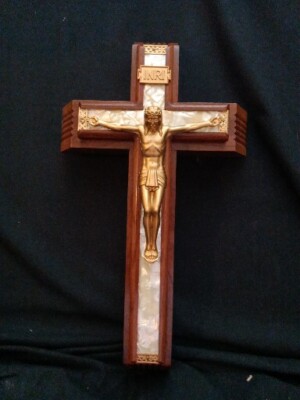 Wooden Inlay Mother of Pearl INRI Crucifix Wall Hanging for Last Rites ...