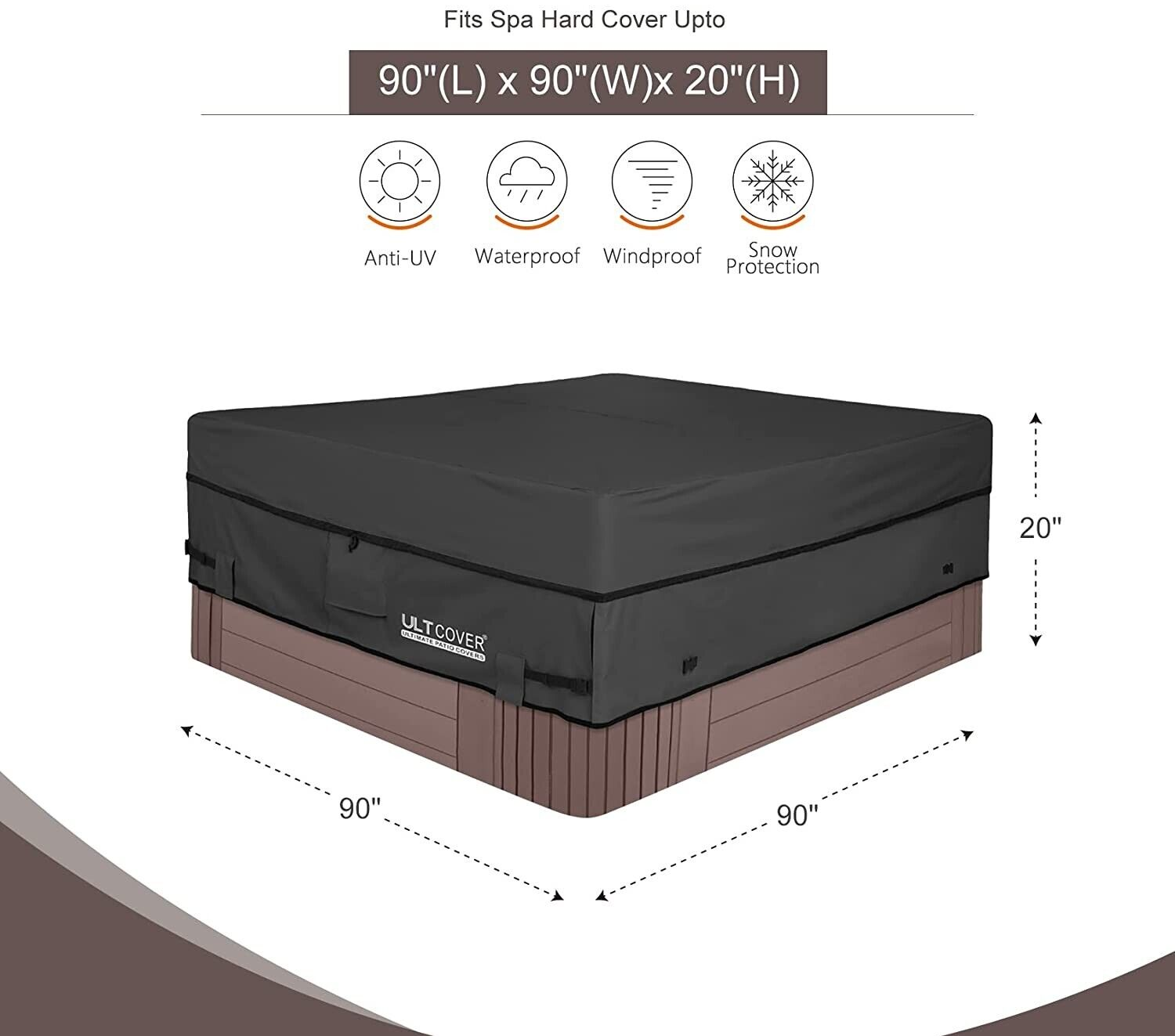 90"x90" Waterproof Spool Spa Hot Tub Cover Cap Heavy Duty Rain Sun Snow ...