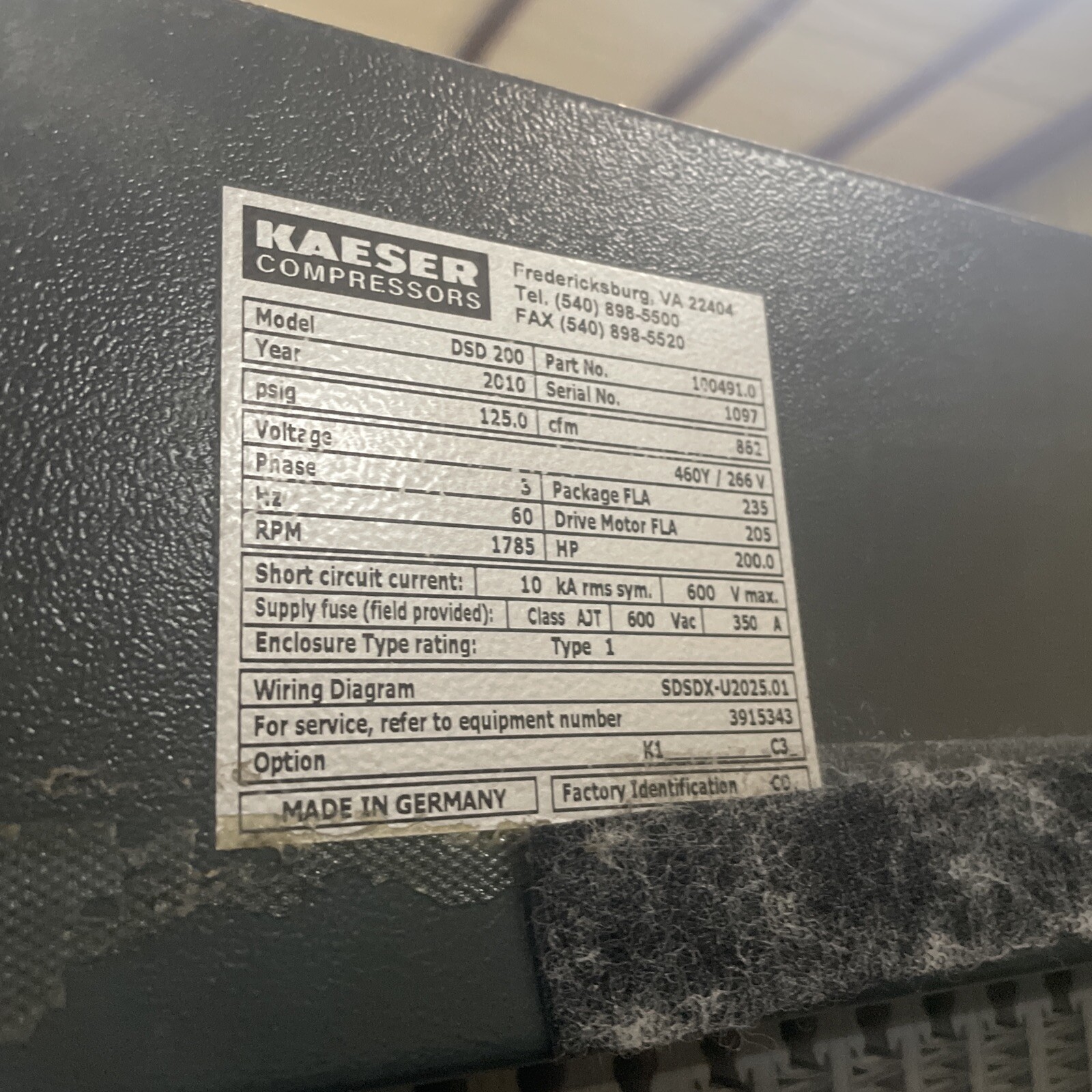 Kaeser DSD 200 Rotary Screw Air Compressor 200HP Air Cooled Sigma ...