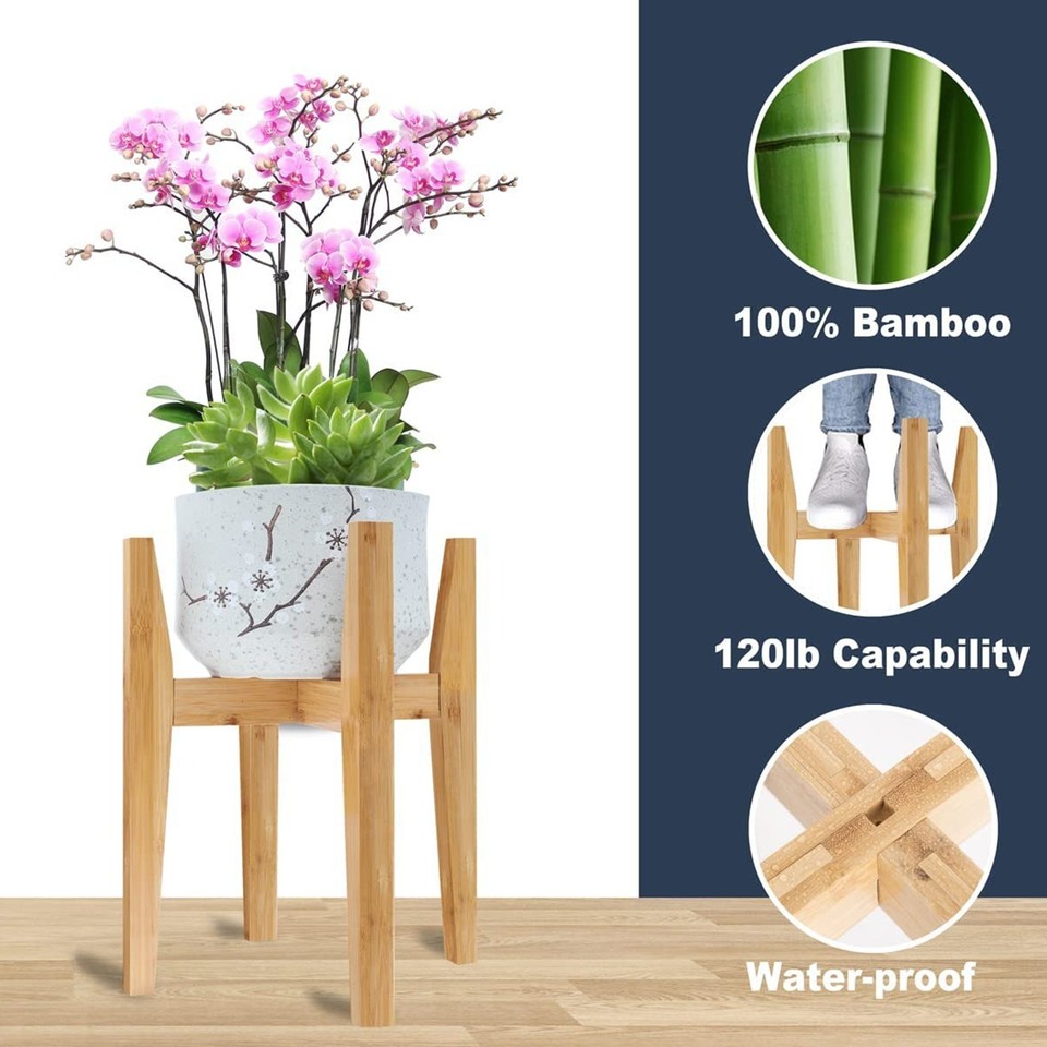 Adjustable Bamboo Wooden Plant Stand Plant & Flower Pot Base Holder ...