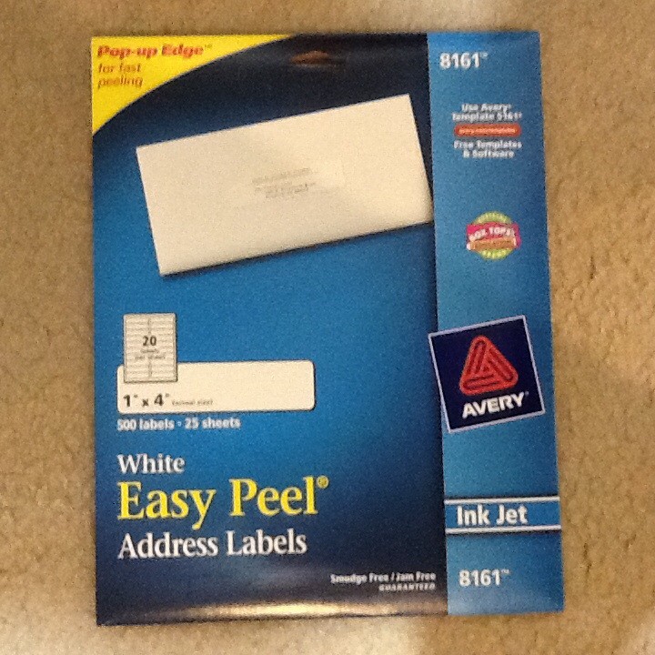 AVERY WHITE EASY PEEL INKJET ADDRESS LABELS 500 LABELS 1" x 4" 8161 ...