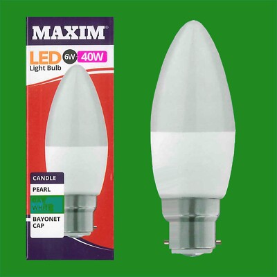 8x 6W (=40W) LED Pearl 6500K Daylight White BC B22 Candle Light Bulb ...