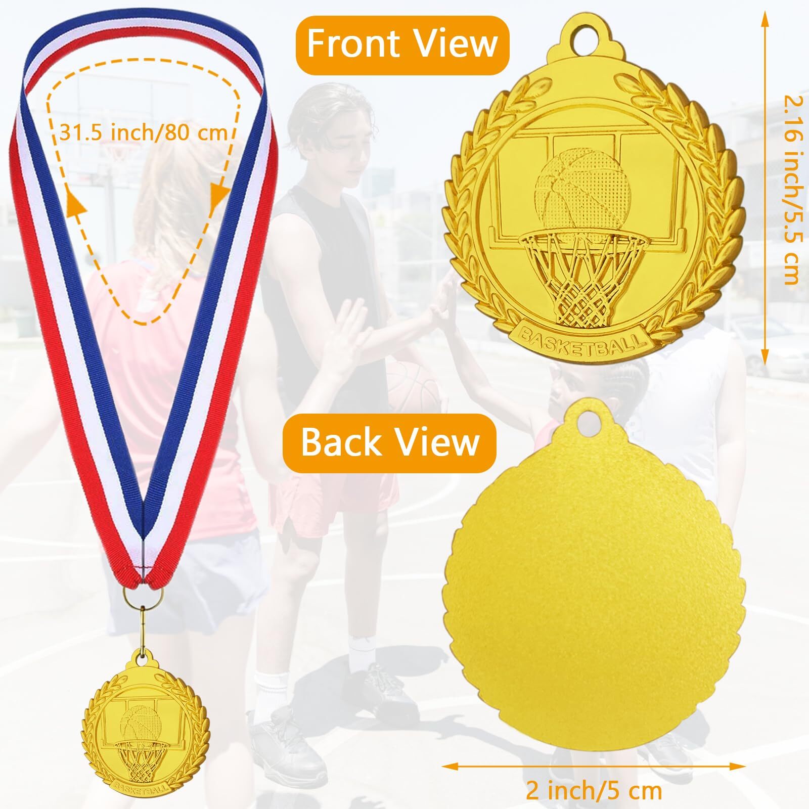12 Pack Gold Basketball Medals Team Trophies for Kids Adults with Neck ...