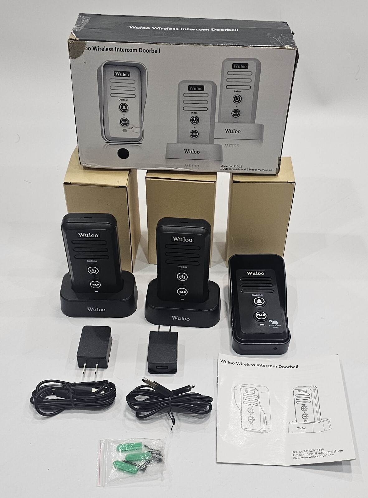 Wuloo W1810-12 Black Wireless Intercom Indoor & Outdoor Rechargeable ...