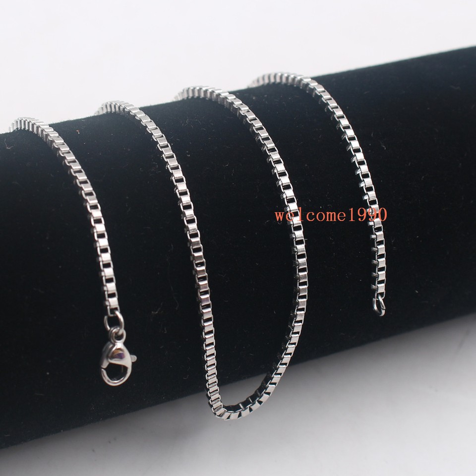 A dozen（12pcs) Box Link Chain Stainless steel Necklace Silver 18''-32 ...