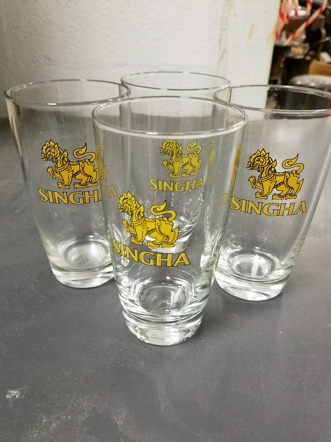 Lot of 4 SINGHA Beer Glasses / Tumblers w/ Lion ~ Union Glassware .25L ...
