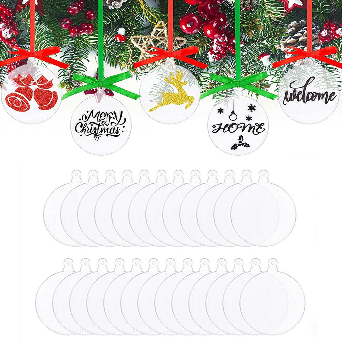 Clear Christmas Decoration Baubles Acrylic Round Baubles DIY Craft Xams ...