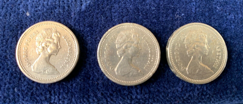 Three 1983 One Pound Queen Elizabeth II Coins RARE Year Upside Down ...
