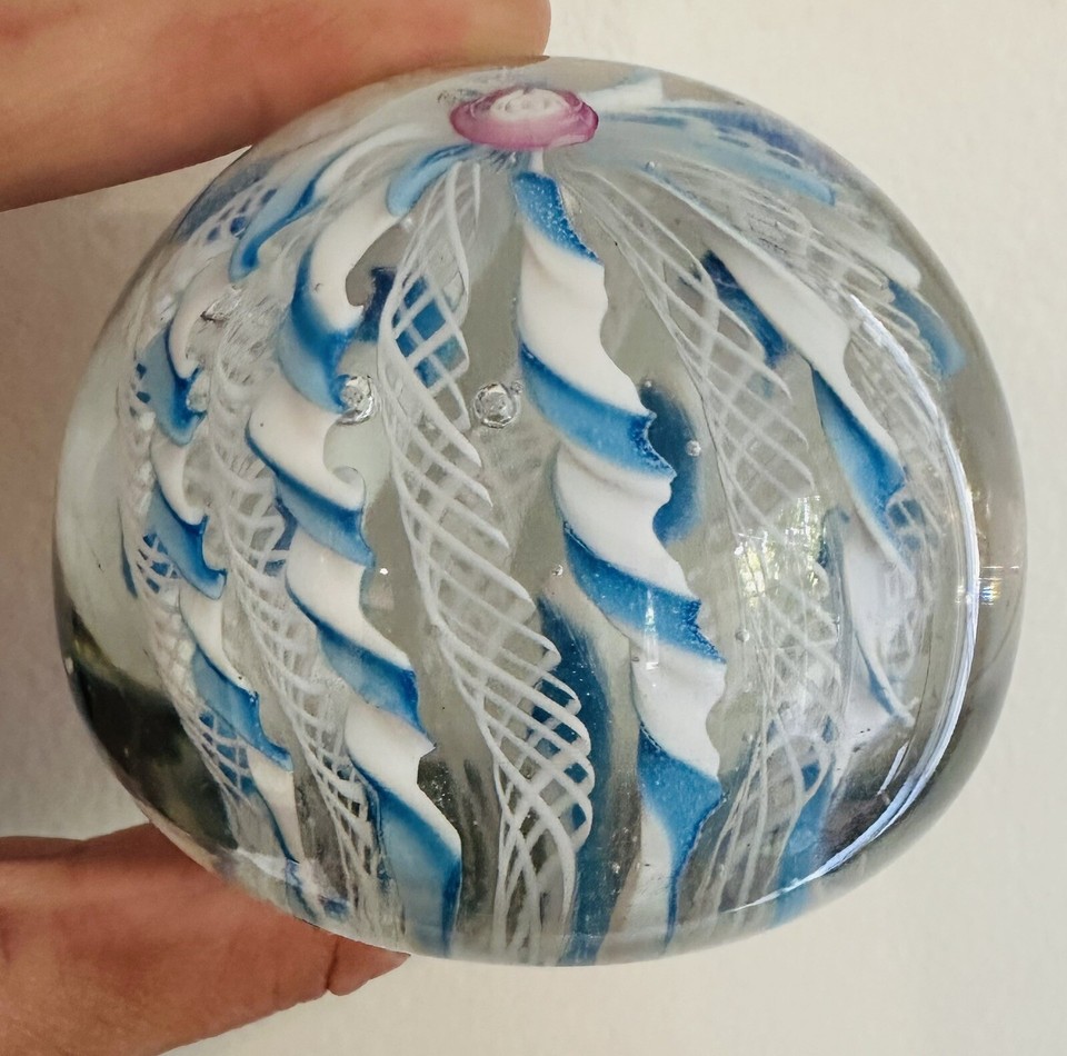Pairpoint Blue & White Crown Rose Art Glass Paperweight | eBay