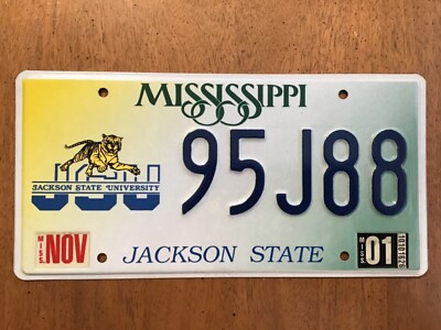 2001 Mississippi Jackson State University College License Plate Tag ...