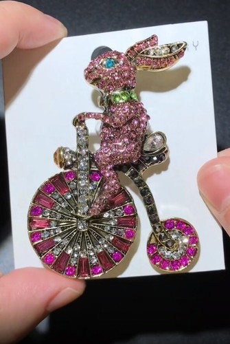 Riding Bike Rabbit Brooch Fashion Rhinestone Party Animal Pin Women ...